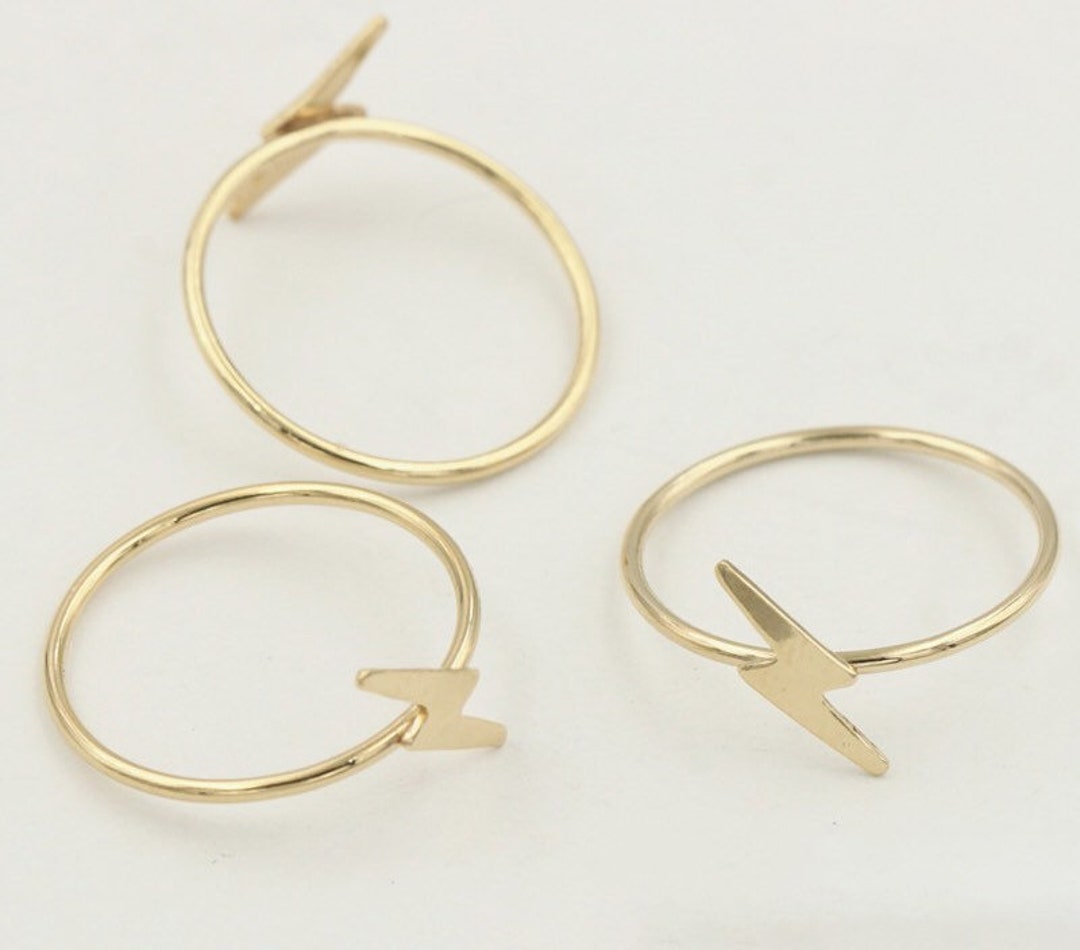 14K Gold Filled Lightning Ring, Bolt Ring, Minimalist Ring, Stacking ...