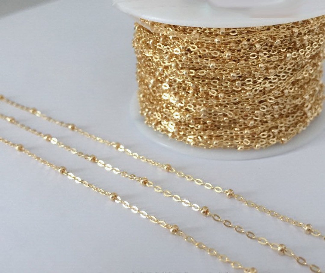 1 Foot 1.1mm/1.0mm 14K Gold Filled Satellite Chain, Bead Chain, Flat ...