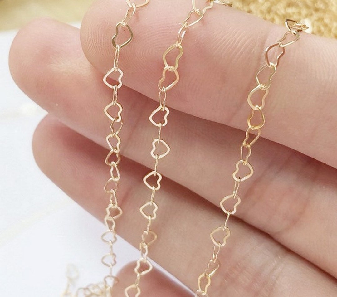 1 Foot 2.8x3.9mm 14K Gold Filled Flat Heart Chain, Heart Shape Link ...