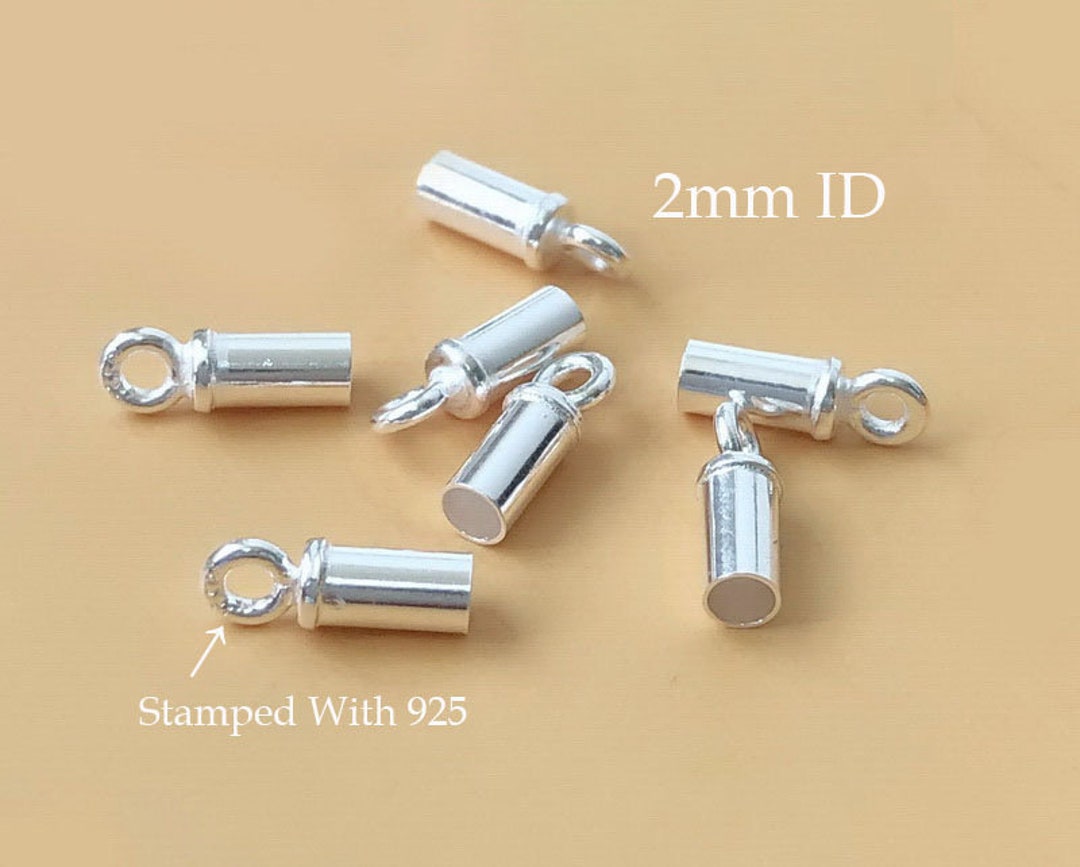 5 Pcs 2mm Sterling Silver Crimp End Cap With a Ring, ID 2mm, 925 ...