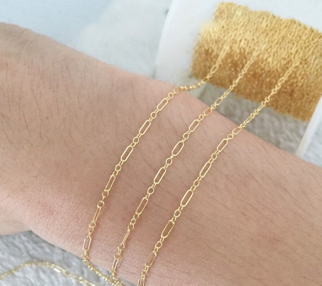1 Foot 1.68mm 14K Gold Filled Long and Short Chain, Rectangular Link ...
