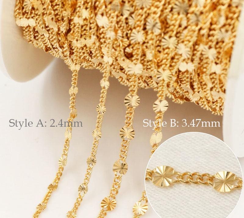 2.4mm/3.47mm 14K Gold Filled Starburst Chain, Curb Chain, Sparkle Chain ...