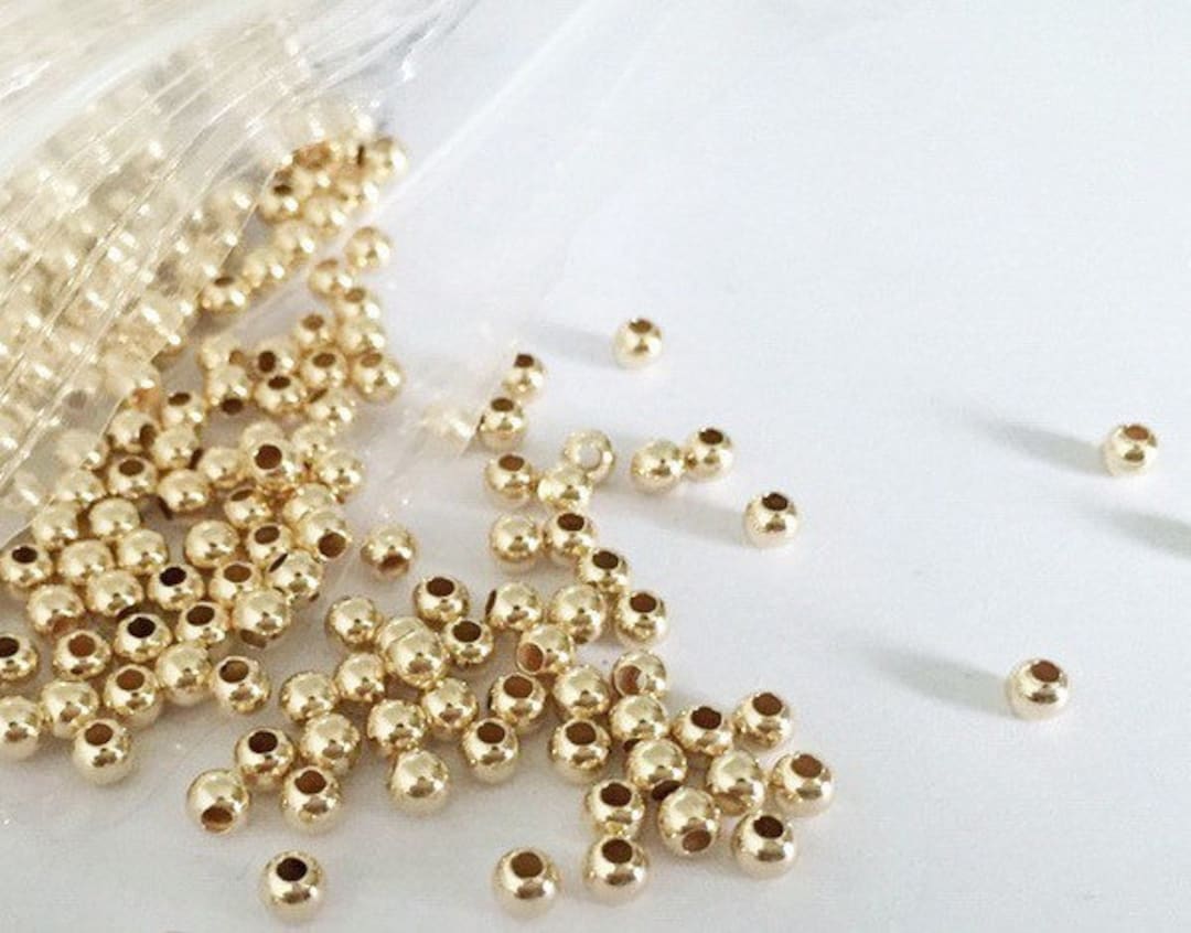100pcs 2mm 14K Gold Filled Beads, Seamless Gold Beads, Round Beads, 14K ...