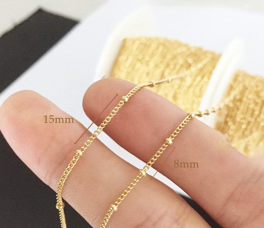 1 Foot 14K Gold Filled Curb Chain With Bead, Satellite Chain, Bead ...