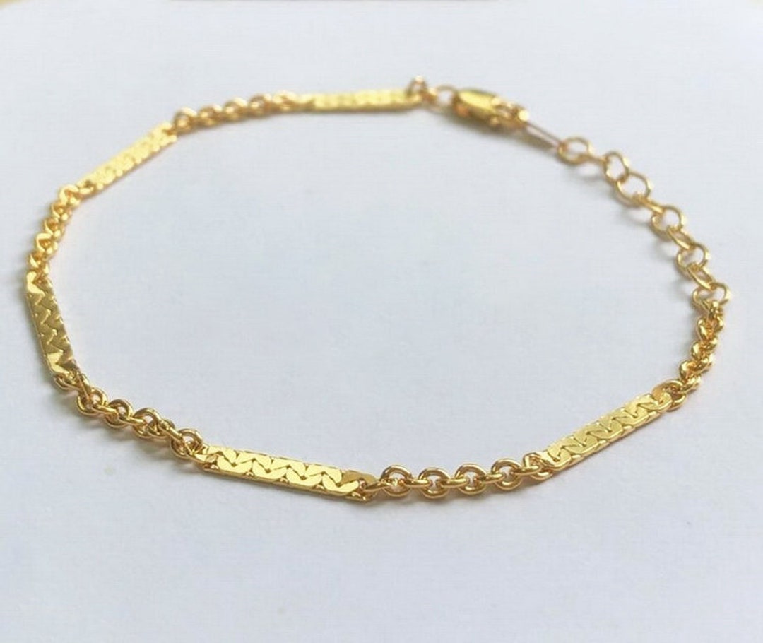 7.5 Inch 2.3mm 14K Gold Filled Bar Chain Bracelet, Cable Chain With Bar ...