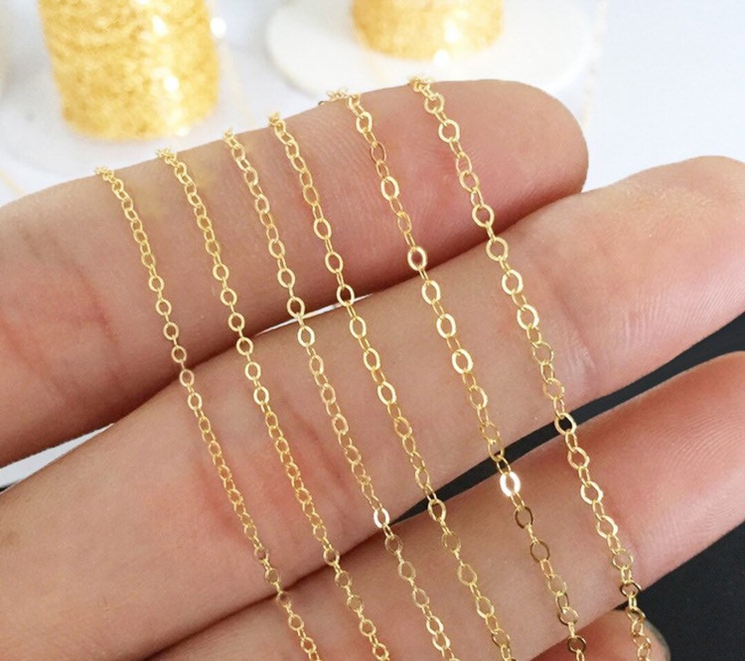 1 Foot 1.32mm 14K Gold Filled Flat Cable Chain, Shiny Cable Chain ...