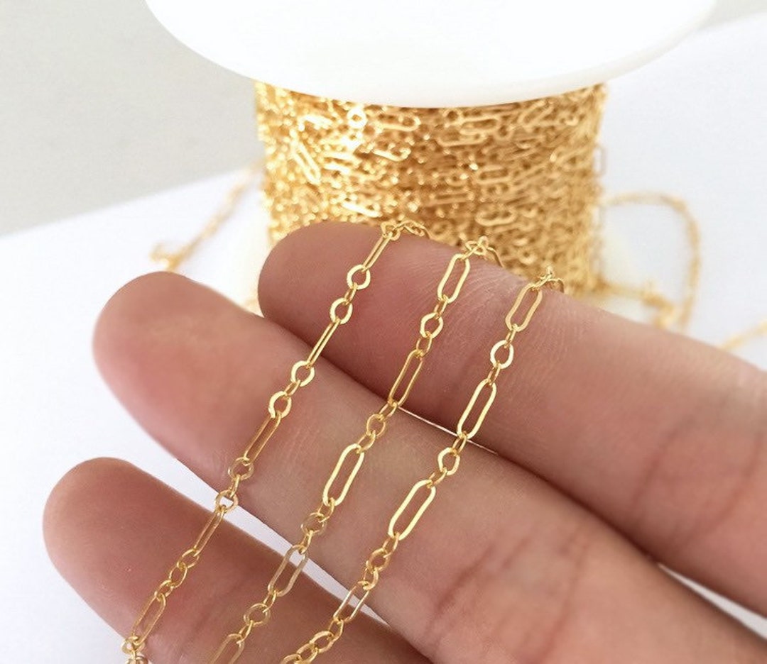 1 Foot 2mm 14 K Gold Filled Long and Short Chain, Link Chain, Flat ...