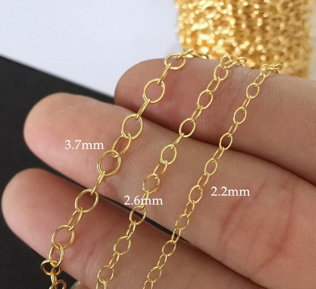 1 Foot 2.2mm/2.6mm/3.7mm 14K Gold Filled Cable Chain, Round Wire Cable ...