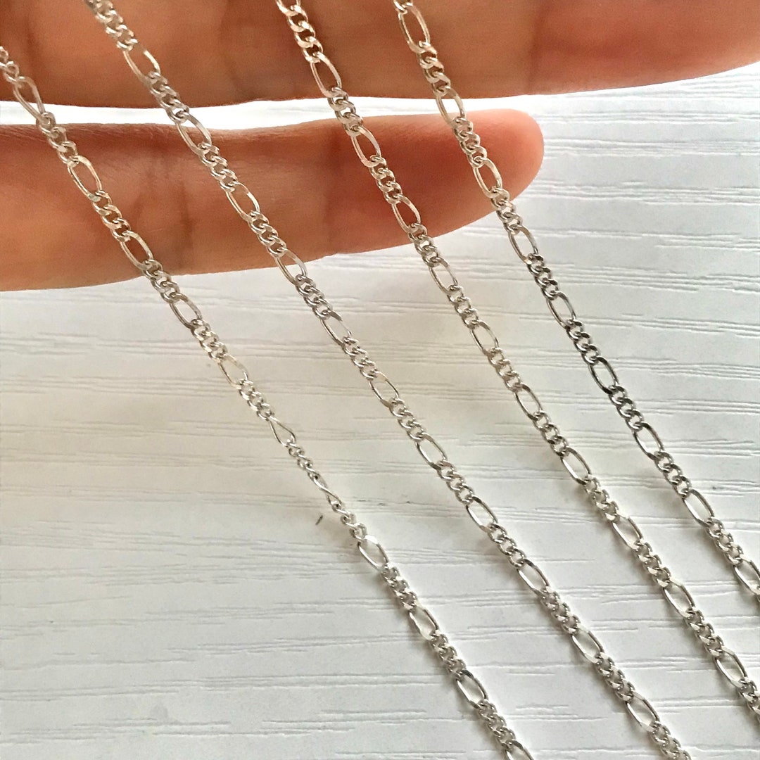 1 Foot 2.0mm 925 Sterling Silver Flat Figaro Chain, Silver Figaro Chain ...