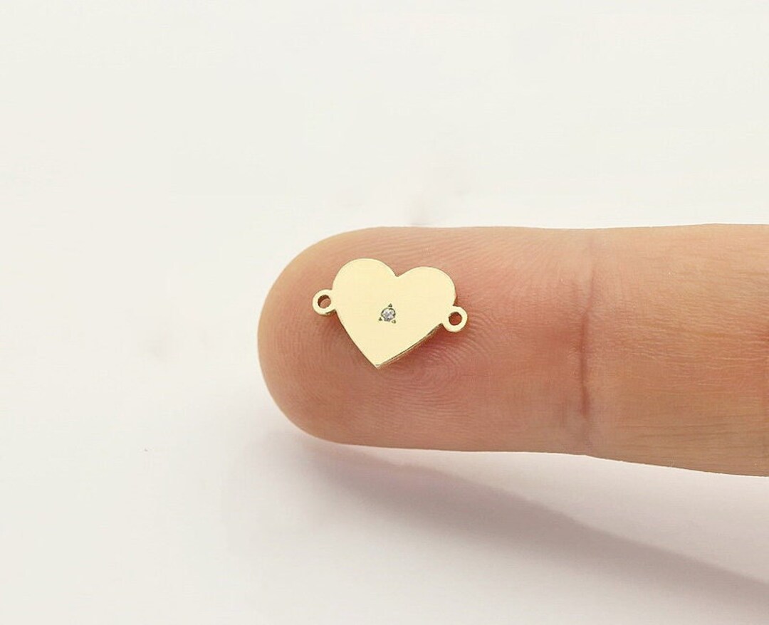 7.8x11.6mm 14K Gold Filled Tiny Heart Connector With Cz, Heart Charm ...