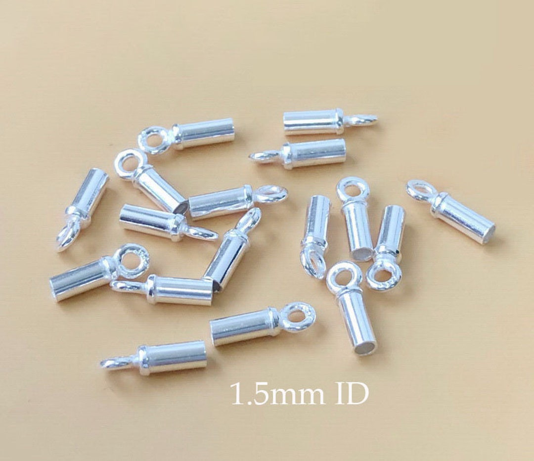 5 Pcs 1.5mm Sterling Silver Crimp End Cap With a Ring, ID 1.5mm, 925 ...