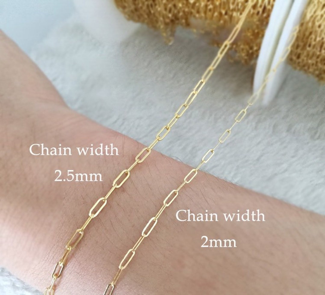 1 Foot 2mm/2.5mm 14K Gold Filled Paperclip Chain, Flat Drawn Chain ...
