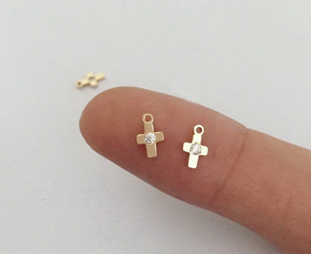 4.3x6.9mm 14K Gold Filled Tiny Cross Charm With Cz, Tiny Hollow Cross ...