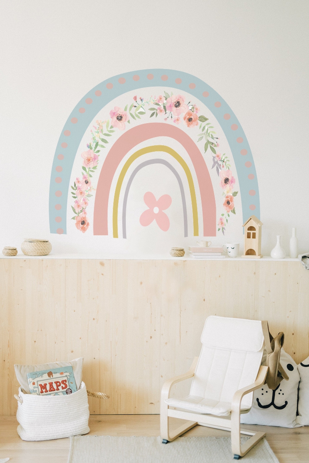 Boho Floral Rainbow Wall Decal Large 28x22 - Etsy