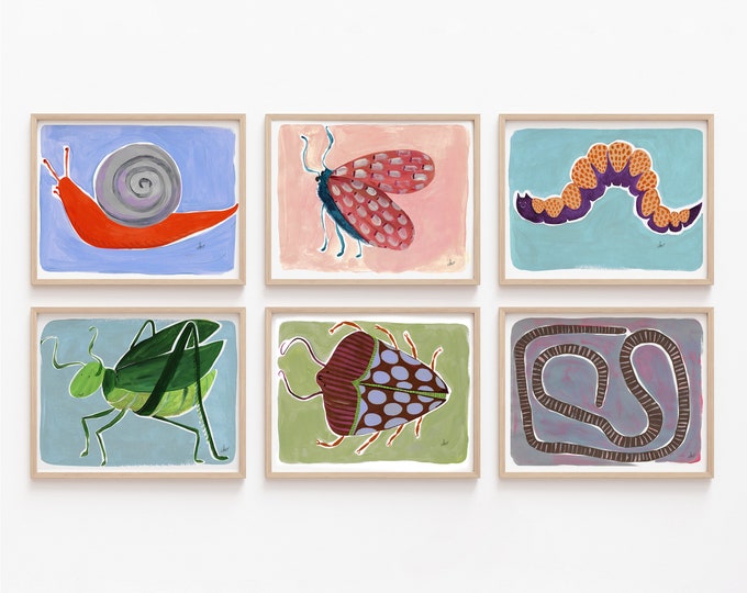 Cute Bugs Wall Art, Insects Gallery Wall, Funky Bugs Posters Set ...