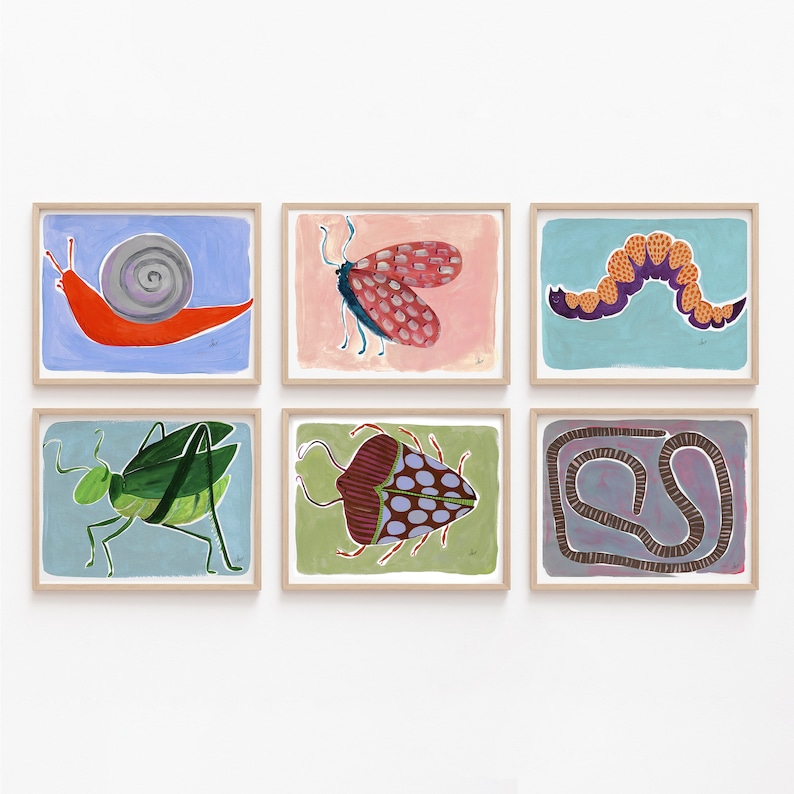 Cute Bugs Wall Art, Insects Gallery Wall, Funky Bugs Posters Set ...