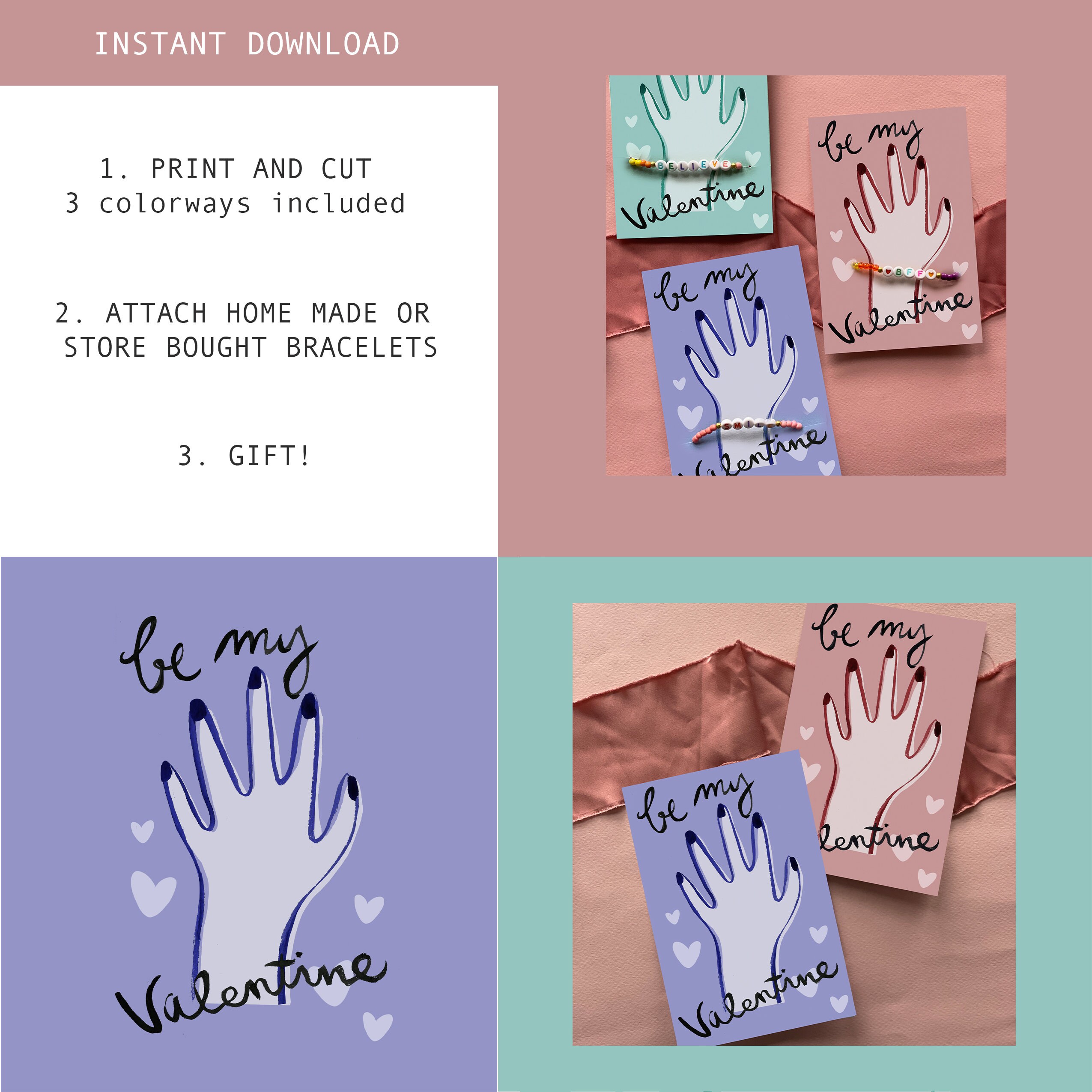 Printable Valentine Card, Friendship Bracelet Insert (digital Download ...