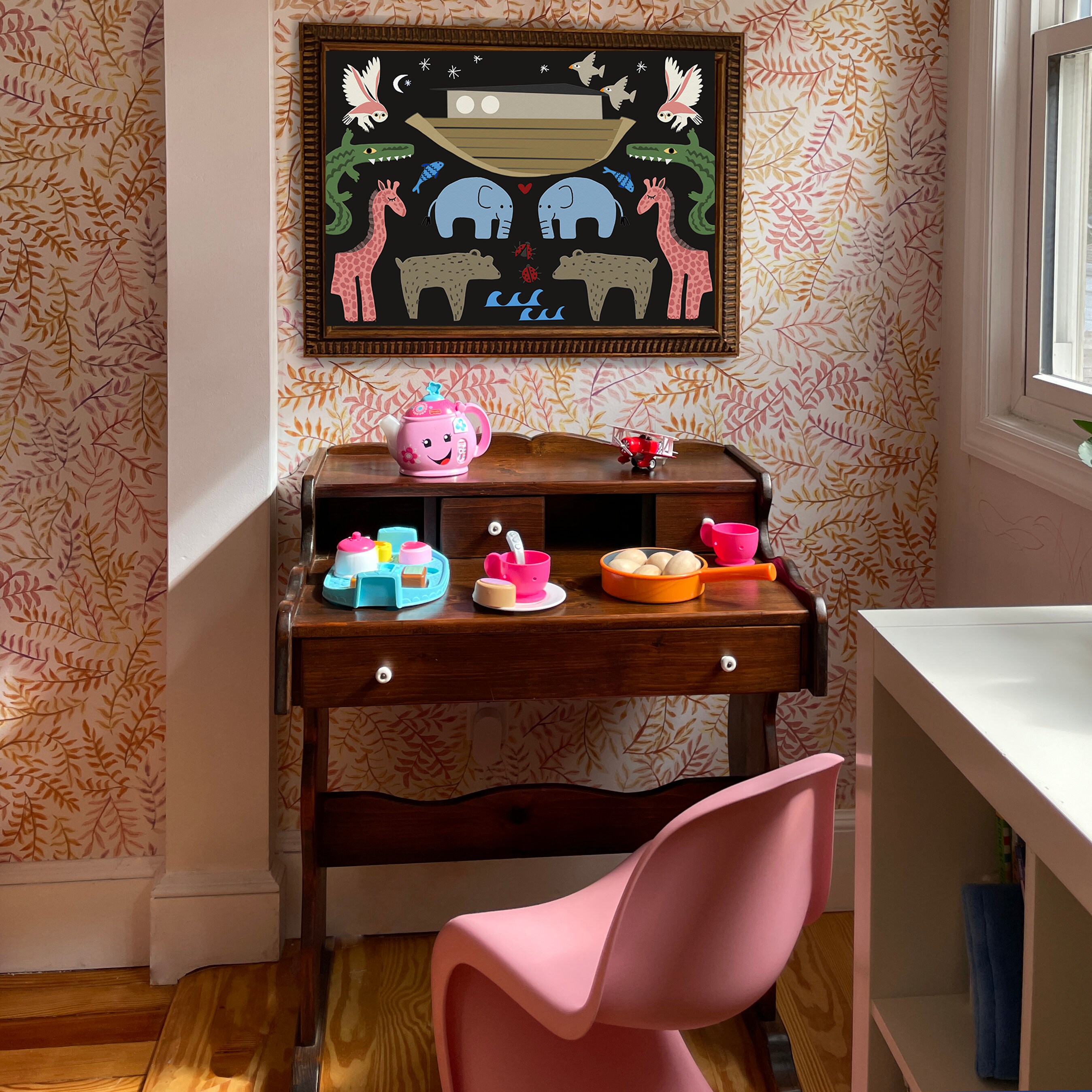 Noah's Ark Poster, Colorful Animals Wall Art, Christian Nursery Art ...