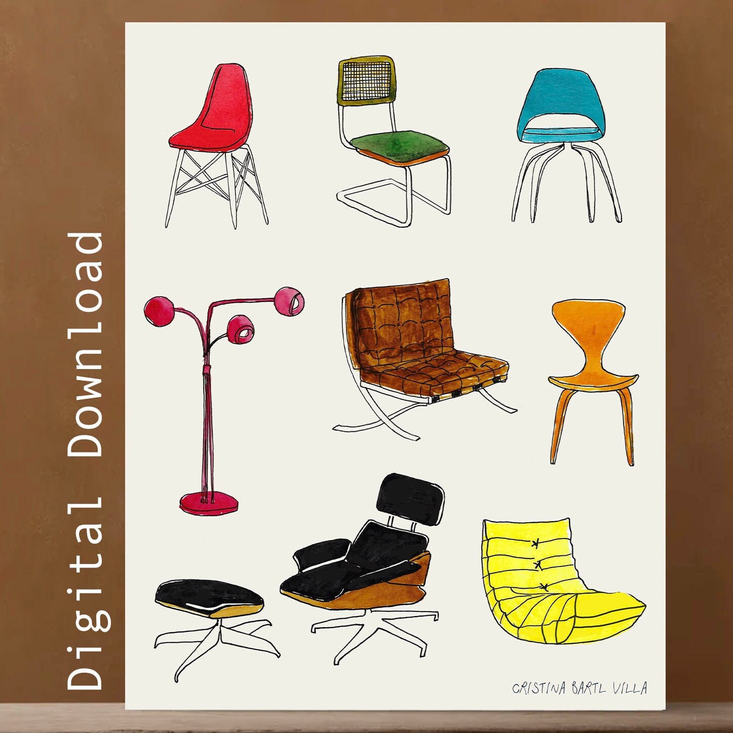 Modern Furniture Poster, Printable Midcentury Poster, MCM Art, Mid Mod ...