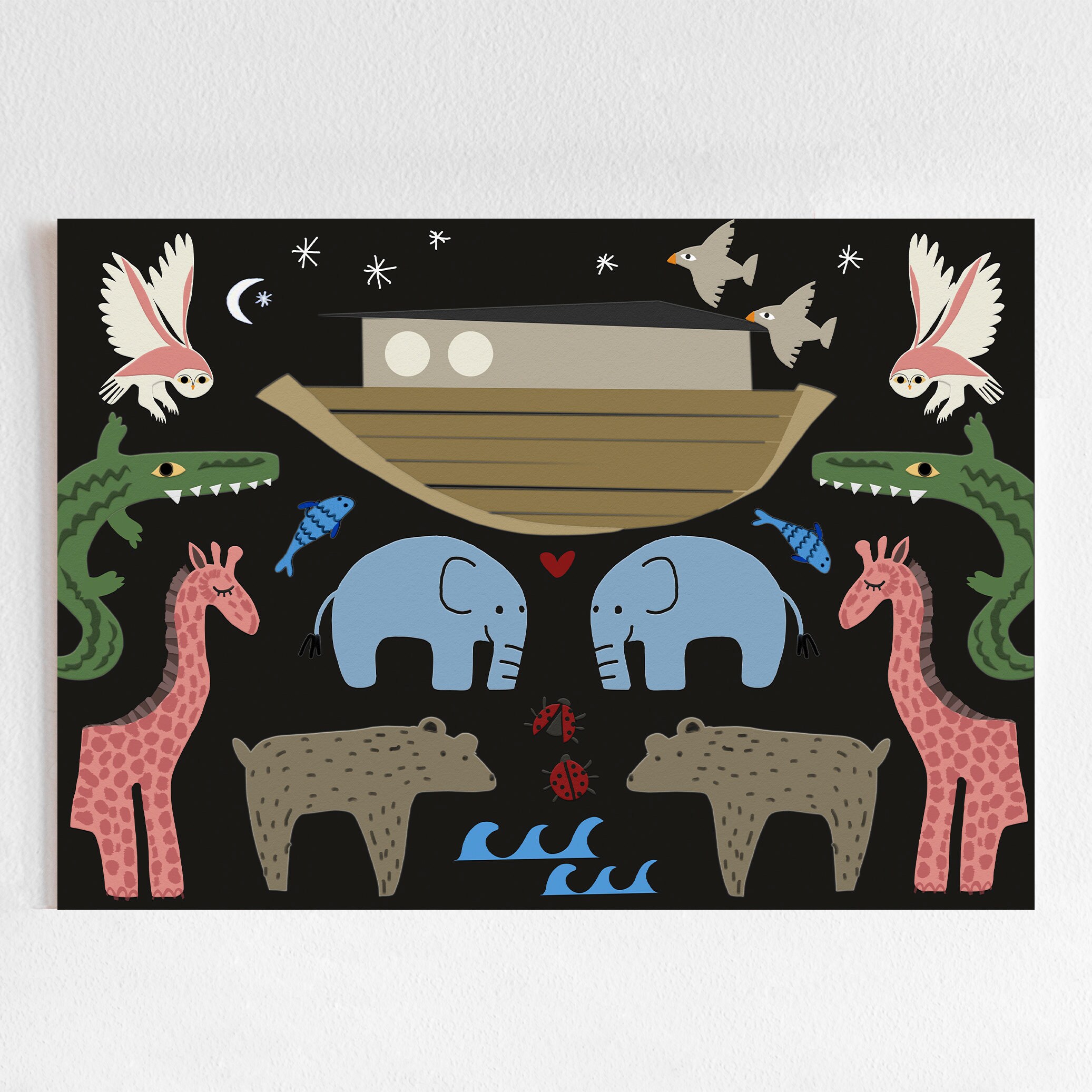 Noah's Ark Poster, Colorful Animals Wall Art, Christian Nursery Art ...