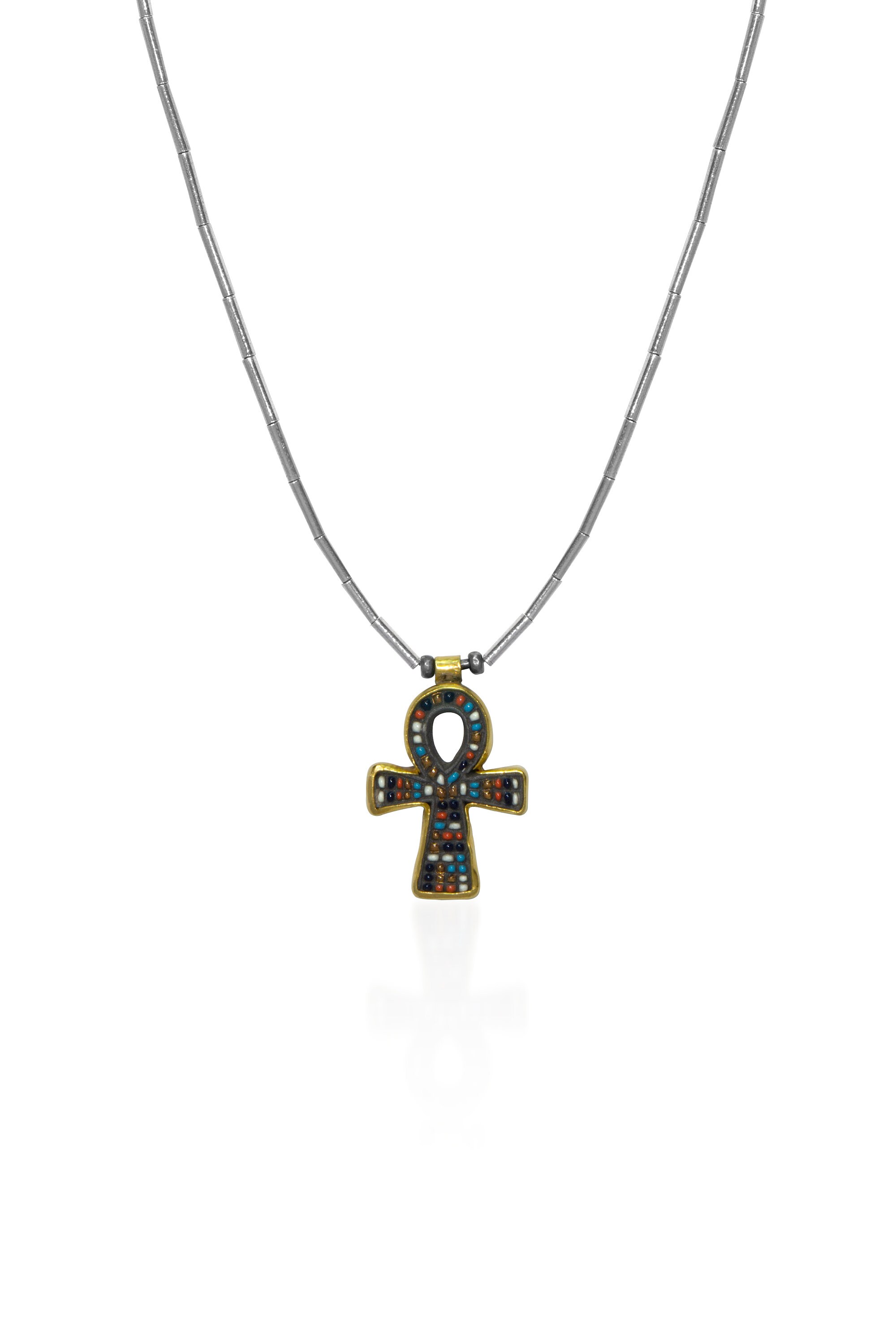 24K Gold Ankh Symbol Pendant Necklace with Silver Chain | Etsy