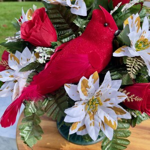 Cardinal With Red Roses Christmas Cemetery Vase, Memorial Cemetery Vase ...