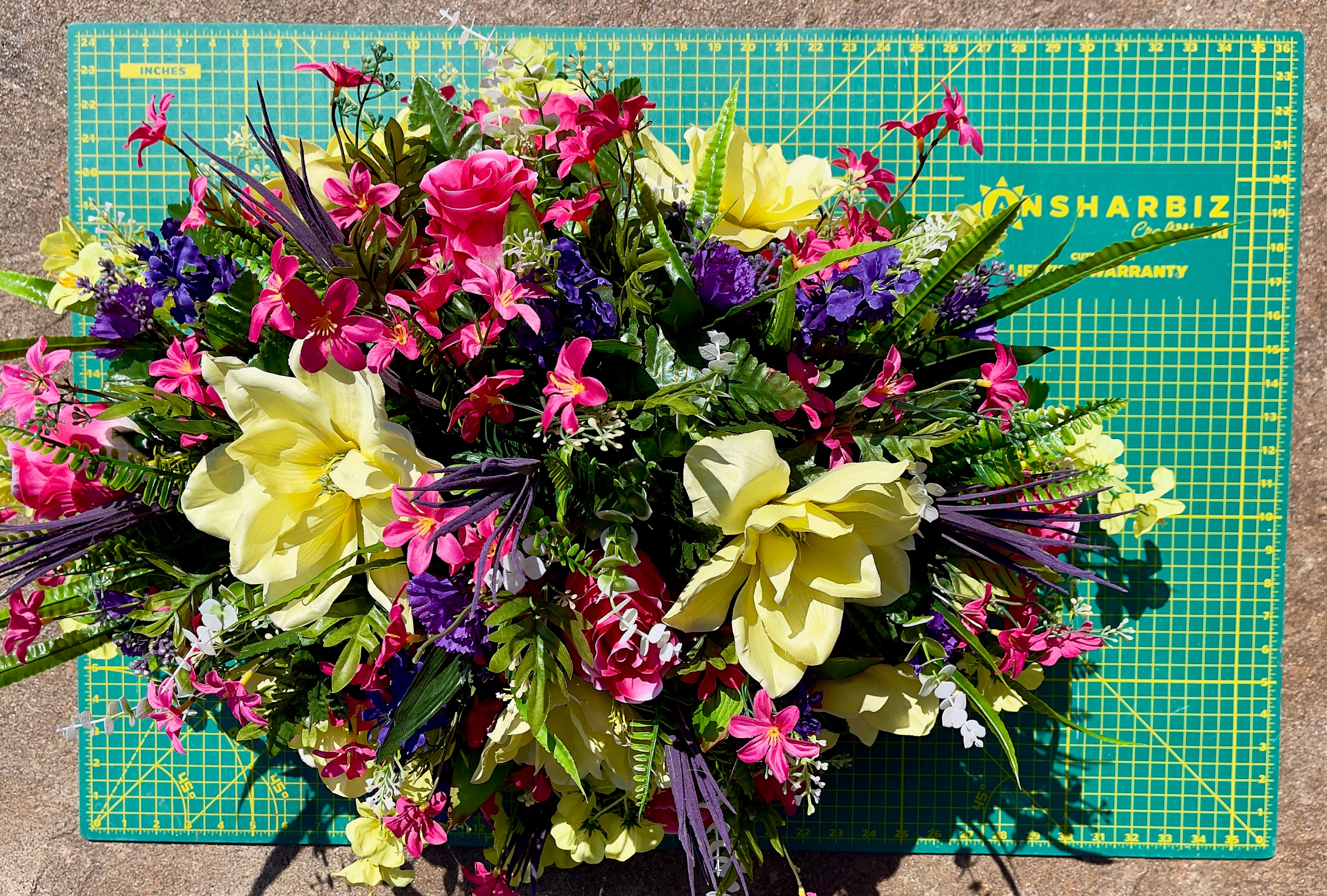 Pink-Yellow and Purple Quality Cemetery Saddle, Cemetery Flower ...