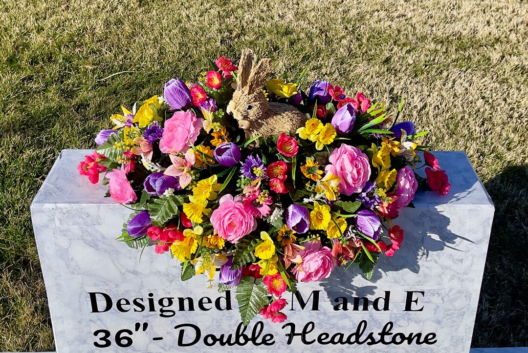 Easter Bunny in Bright Wildflower Quality Silk Flowers, Easter Cemetery ...