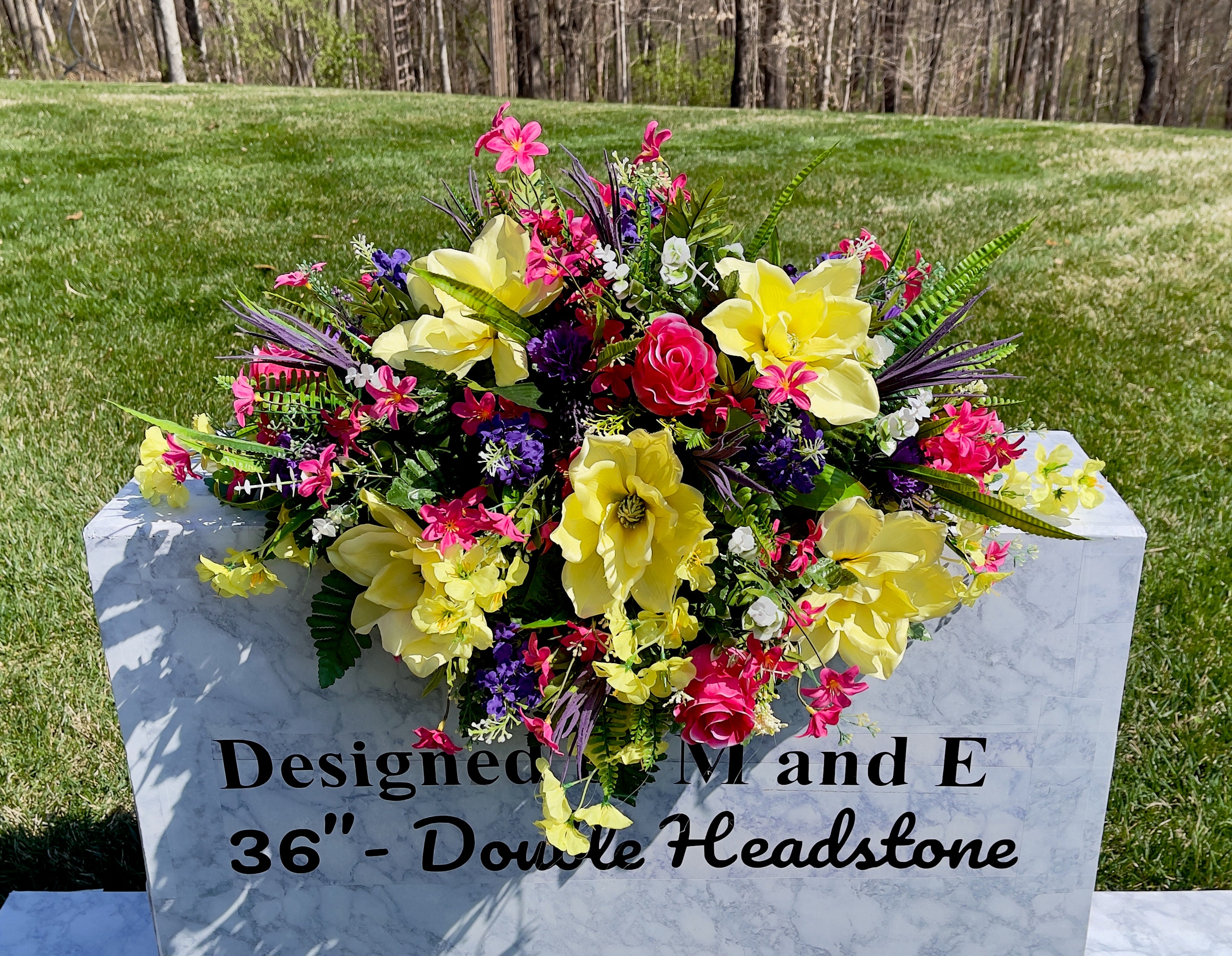 Pink-Yellow and Purple Quality Cemetery Saddle, Cemetery Flower ...