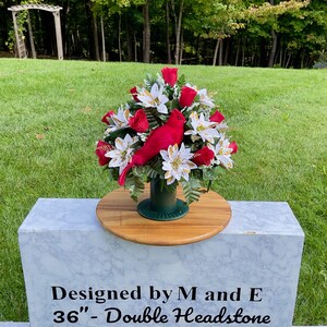 Cardinal With Red Roses Christmas Cemetery Vase, Memorial Cemetery Vase ...