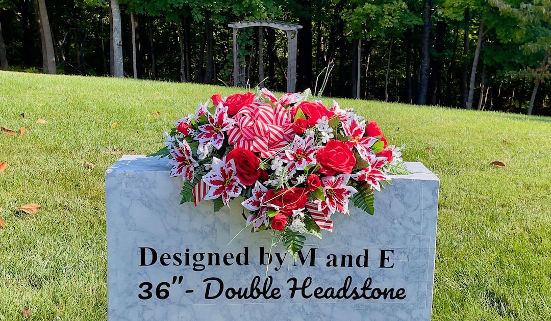 Red and White With Bow Cemetery Saddle, Christmas Grave, Christmas ...