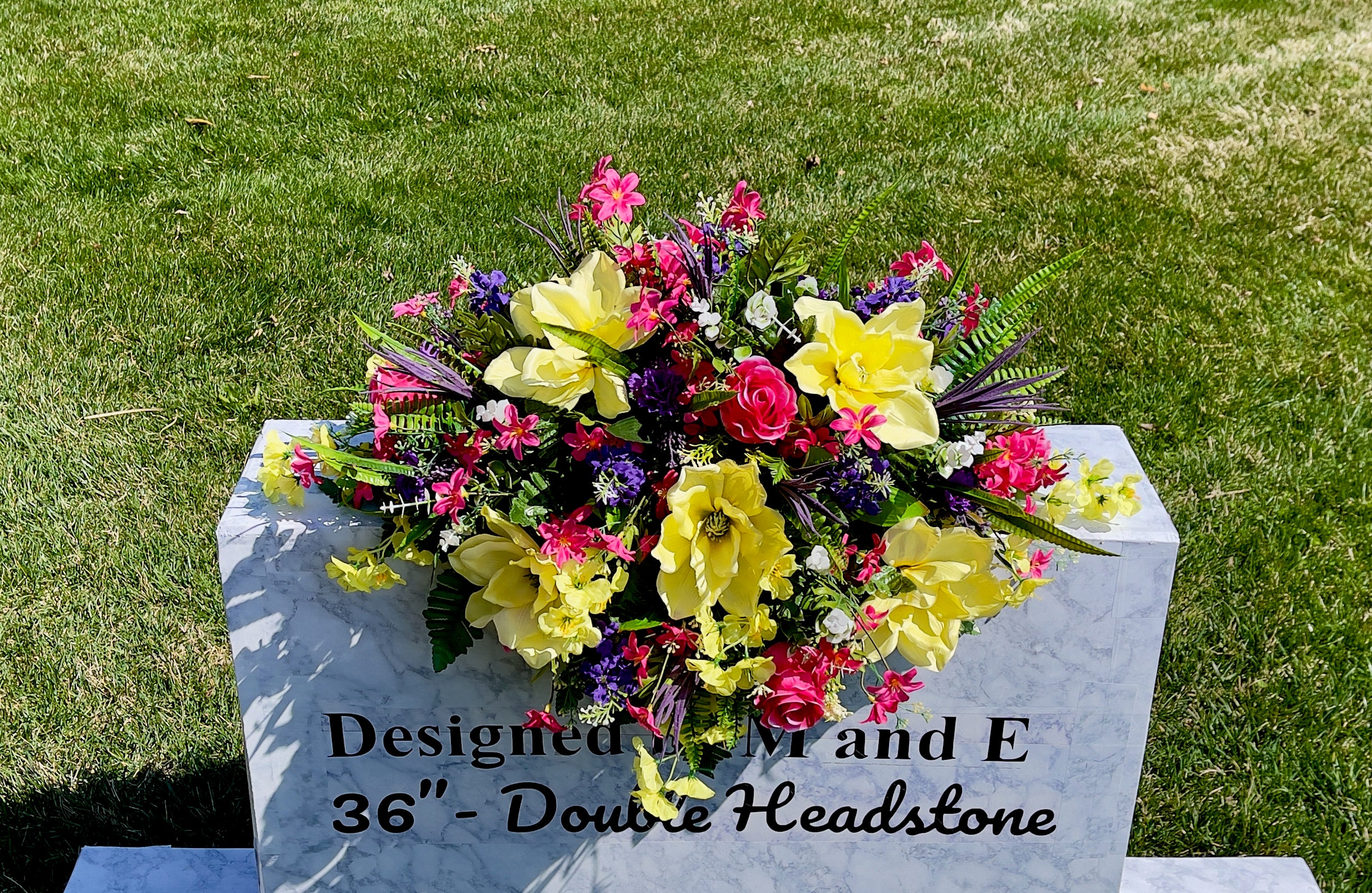 Pink-Yellow and Purple Quality Cemetery Saddle, Cemetery Flower ...