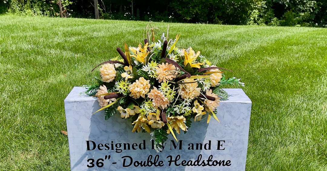 Fall Cemetery Saddle: Cream & Brown Silk Headstone Flowers - Etsy