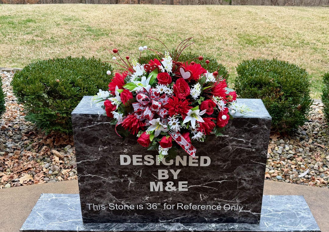 Valentine Red and White Hearts Cemetery Saddle With Bow, Grave ...