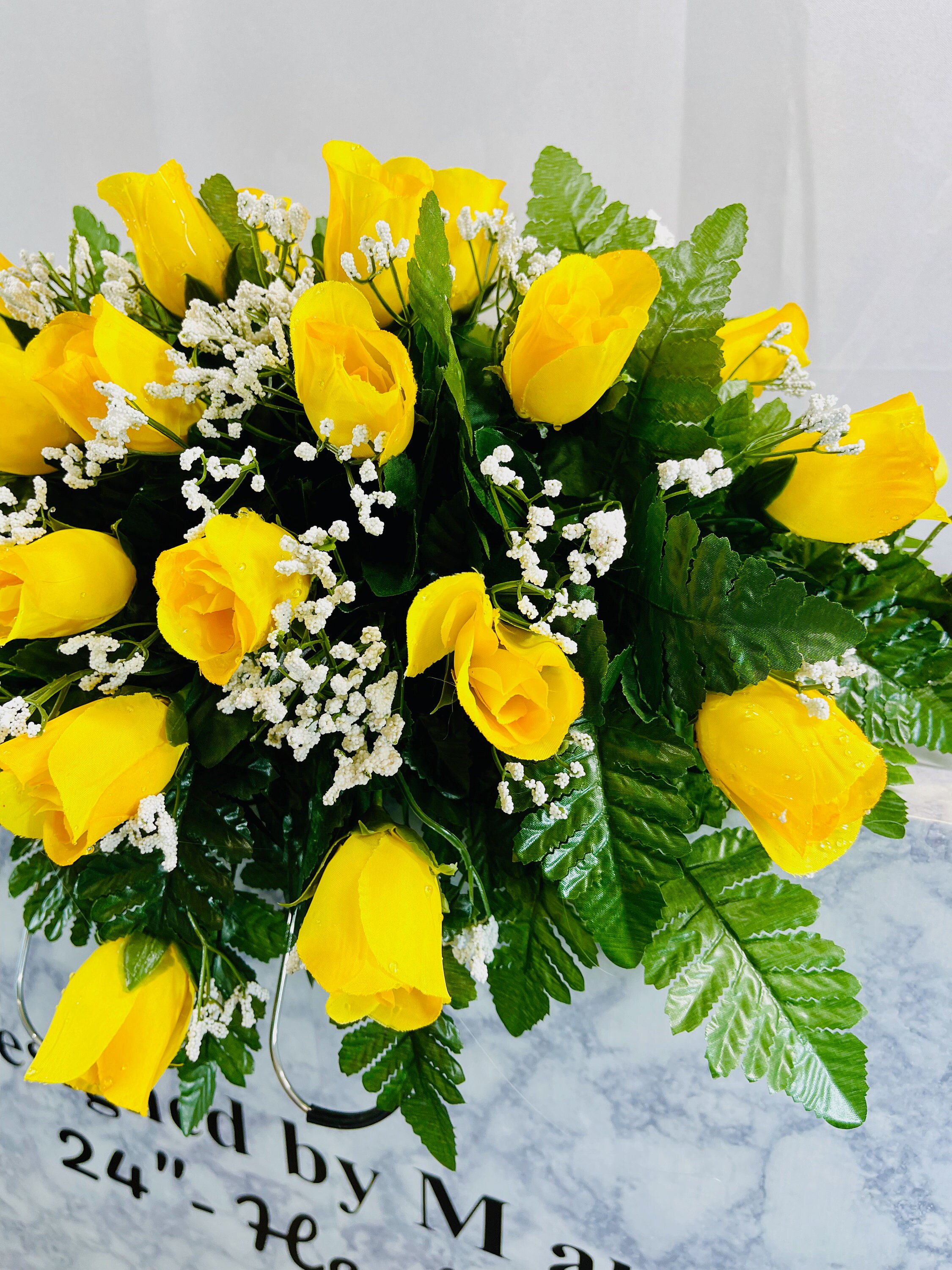 Yellow Roses Single Headstone Cemetery Saddle, 22-24” Cemetery Flower ...