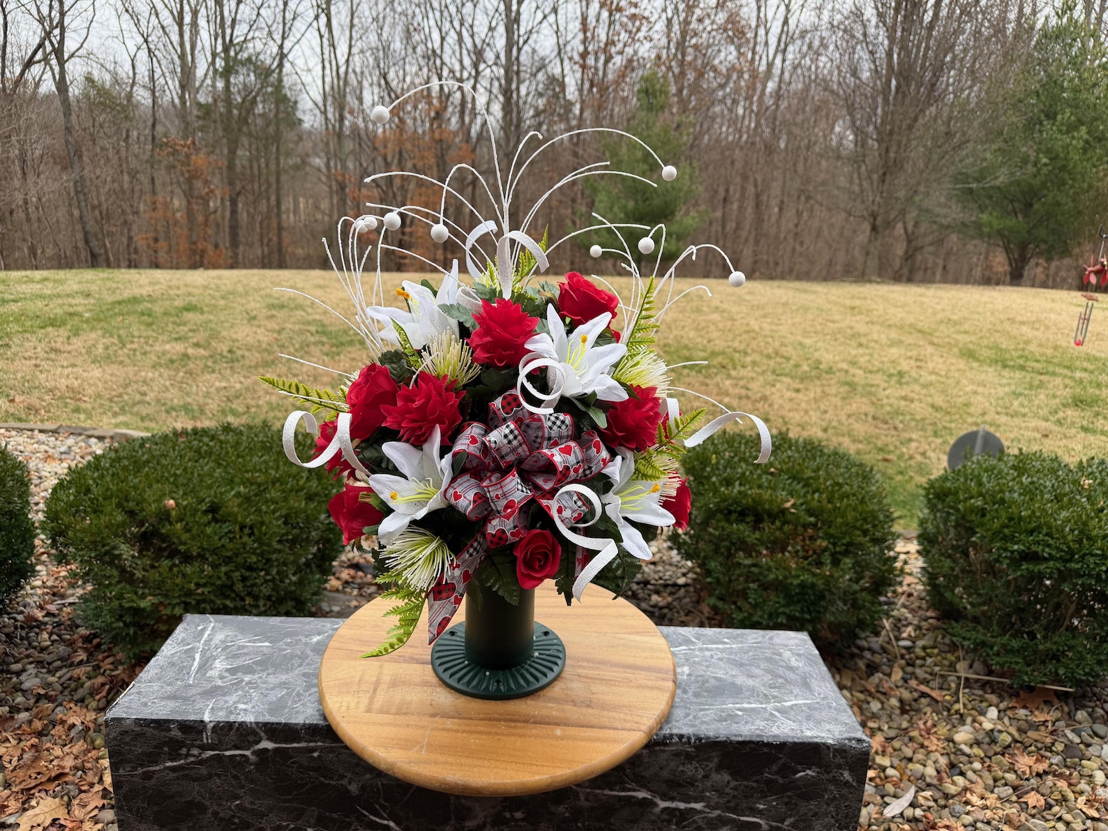 Valentine Cemetery Vase With Swirls and Bow, Cemetery Arrangement ...