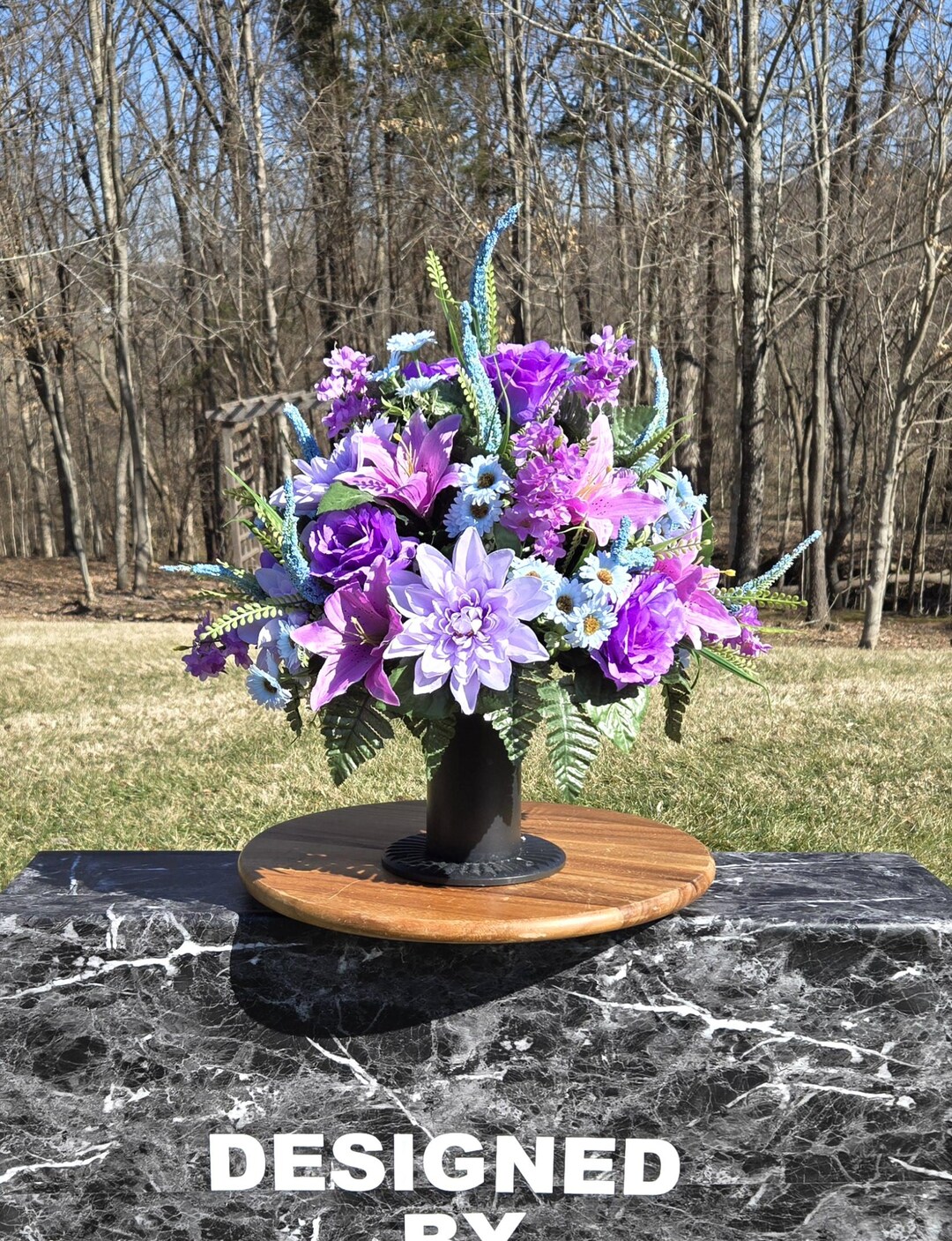 Purples and Teal Greens Cemetery Vase, Vase, Memorial Cemetery Vase ...