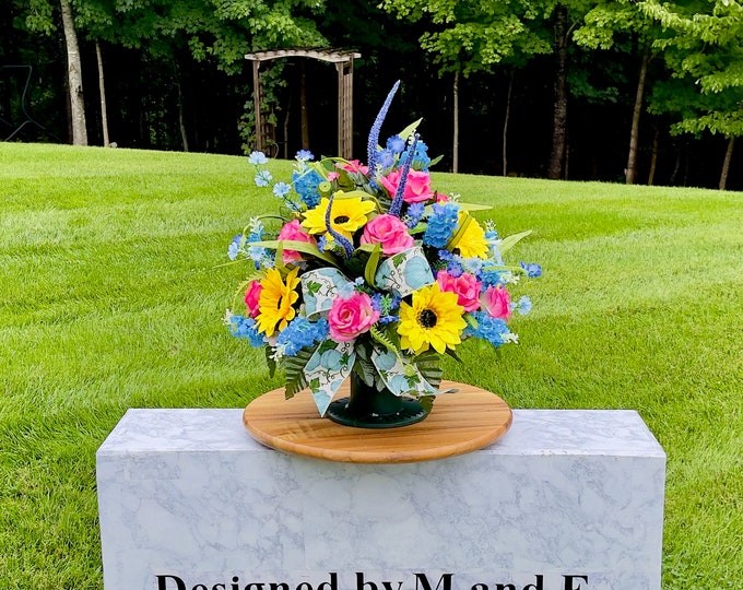 This Patriotic Memorial Cemetery Cone Has Grave Flowers Including Red ...