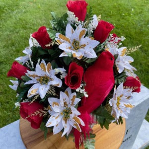 Cardinal With Red Roses Christmas Cemetery Vase, Memorial Cemetery Vase ...