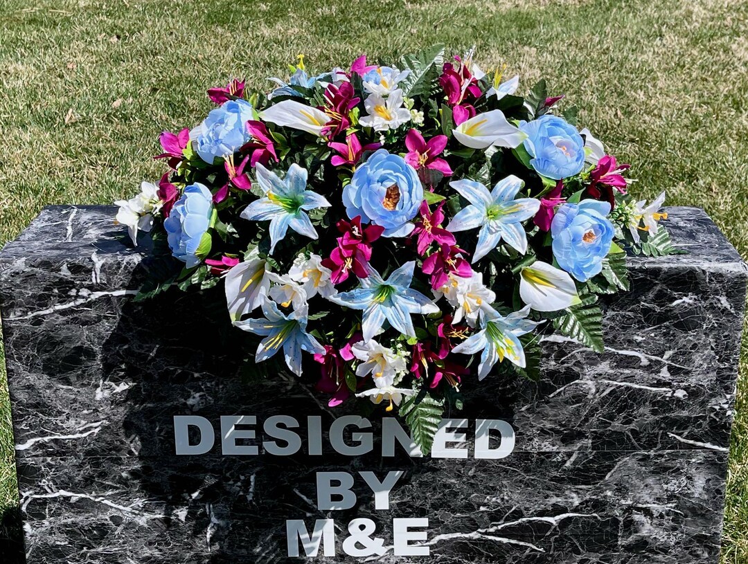 Baby Blue & Fuchsia Cemetery Saddle: Headstone Flowers - Etsy