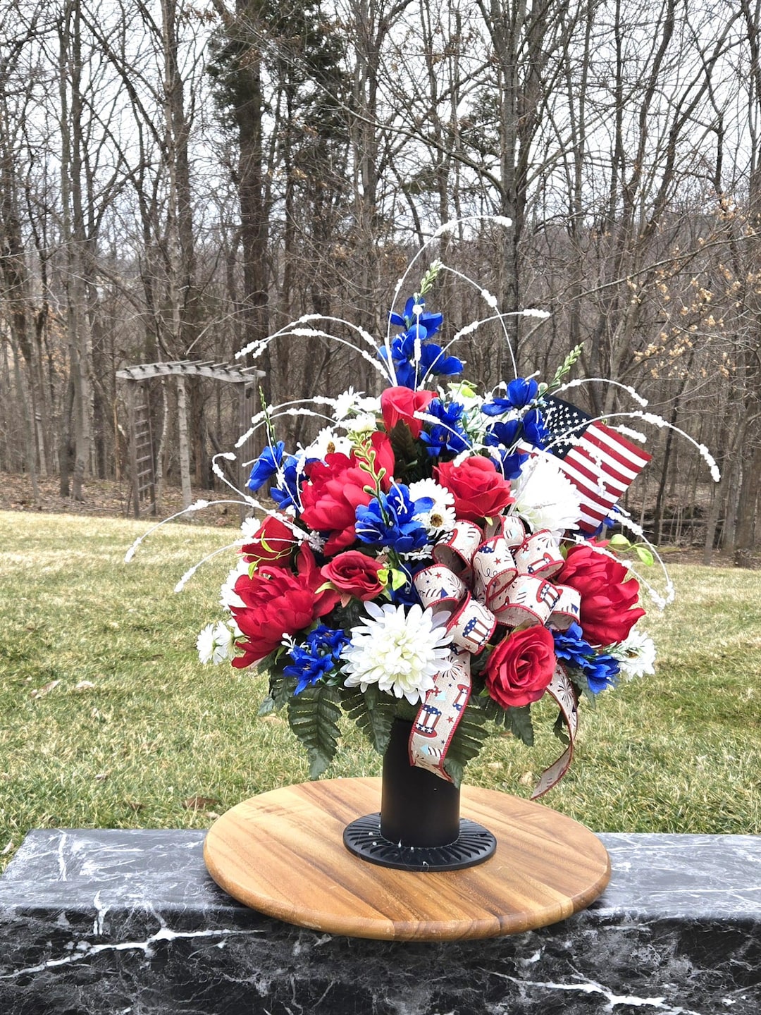 Patriotic Cemetery Vase, Vase Arrangement, Memorial Cemetery Vase ...