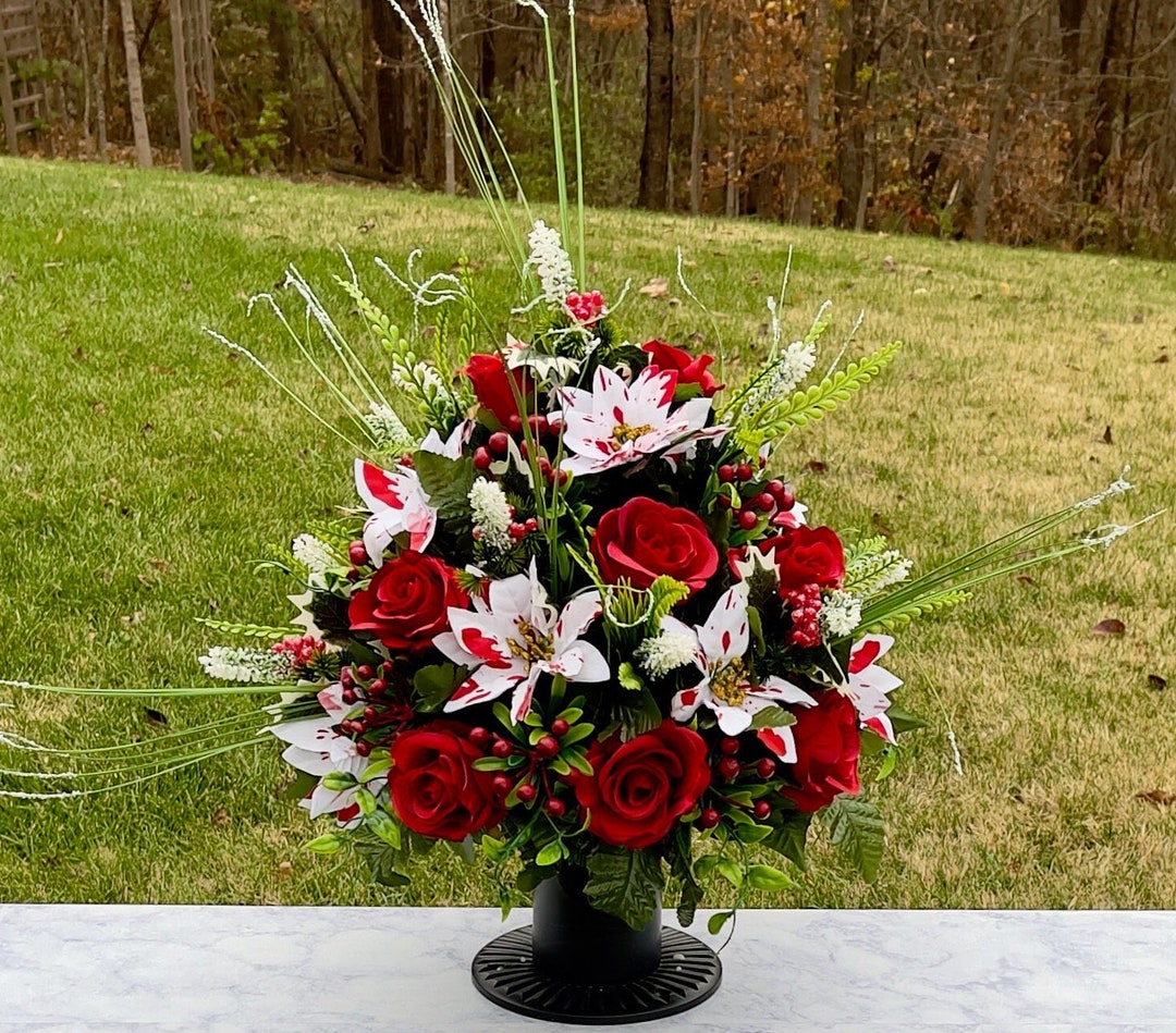 Variegate Christmas Cemetery Vase Piece Holiday Cemetery - Etsy