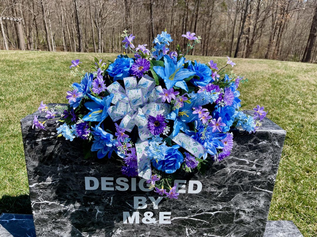 Blue Lavender Cemetery Saddle: Double Headstone Flowers - Etsy