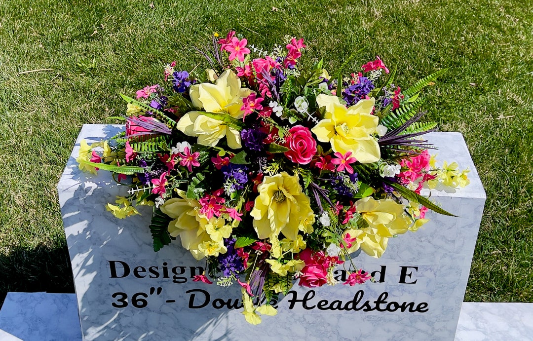 Pink-yellow and Purple Quality Cemetery Saddle, Cemetery Flower ...