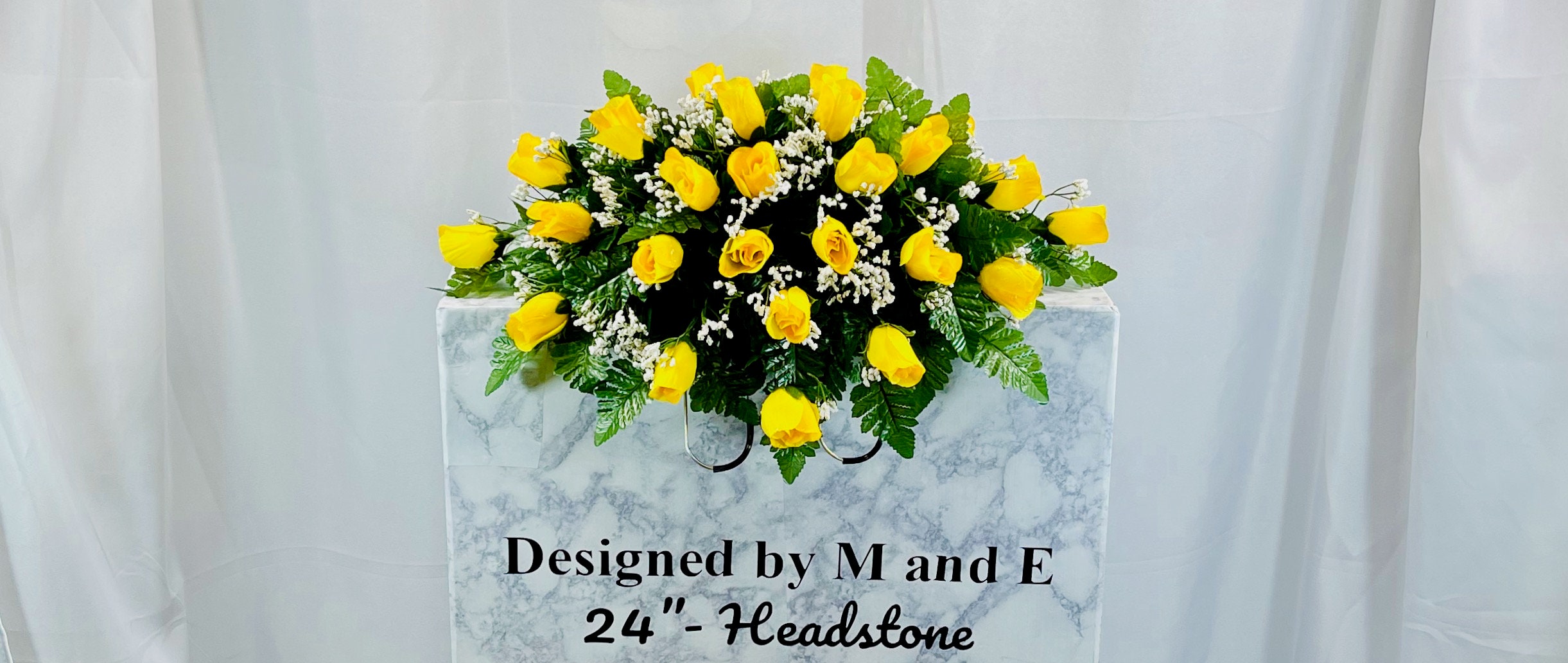 Yellow Roses Single Headstone Cemetery Saddle, 22-24” Cemetery Flower ...