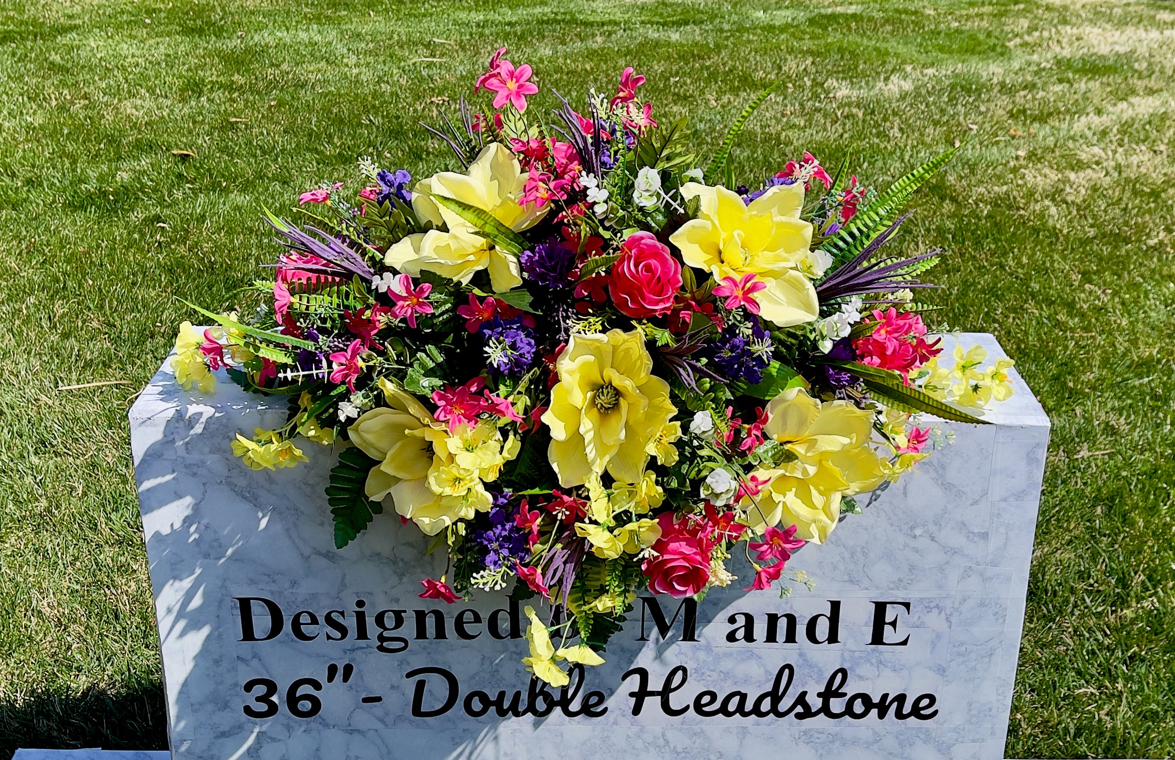 Pink-Yellow and Purple Quality Cemetery Saddle, Cemetery Flower ...