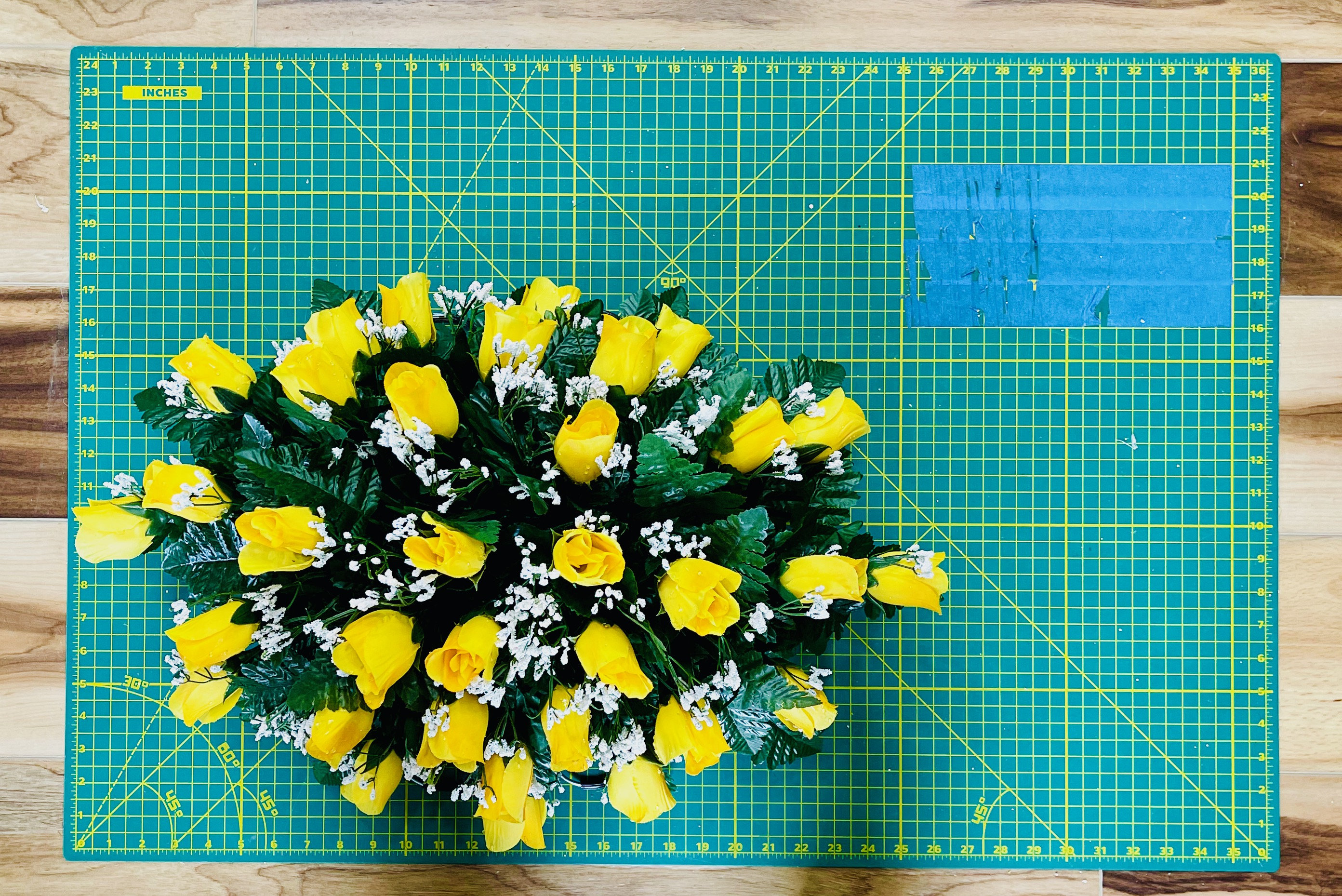 Yellow Roses Single Headstone Cemetery Saddle, 22-24” Cemetery Flower ...