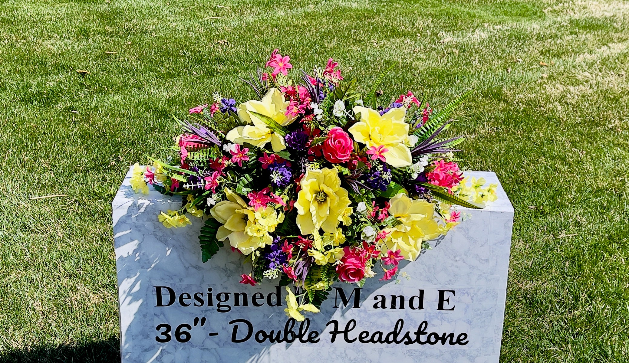 Pink-Yellow and Purple Quality Cemetery Saddle, Cemetery Flower ...