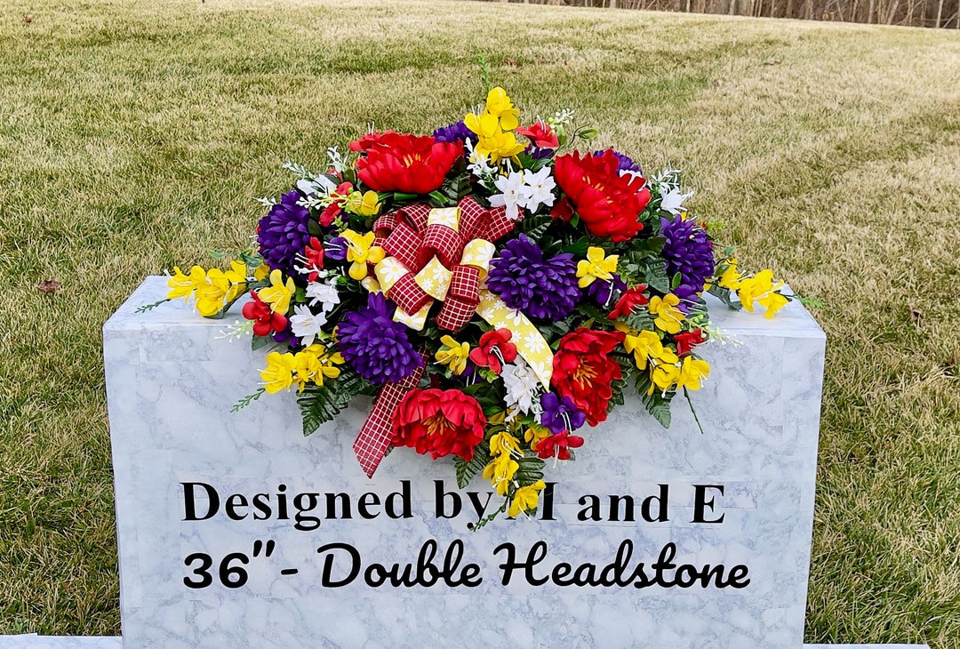 Bright Colors With Bow Quality Silk Flowers, Cemetery Saddle, Cemetery ...
