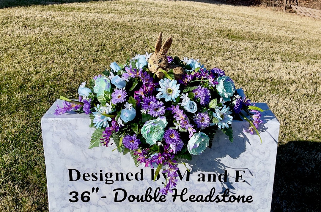 Easter Bunny in Pastel Colored Quality Silk Flowers, Easter Cemetery ...